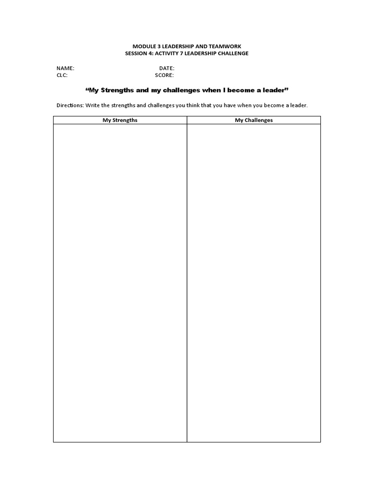 MODULE 3 LEADERSHIP AND TEAMWORK Session 4 Worksheets Act 7 9 | PDF ...