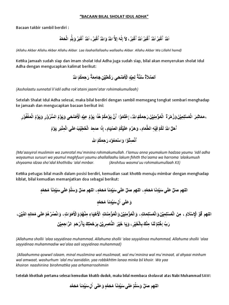 Bacaan Bilal Sholat Idul Adha | PDF