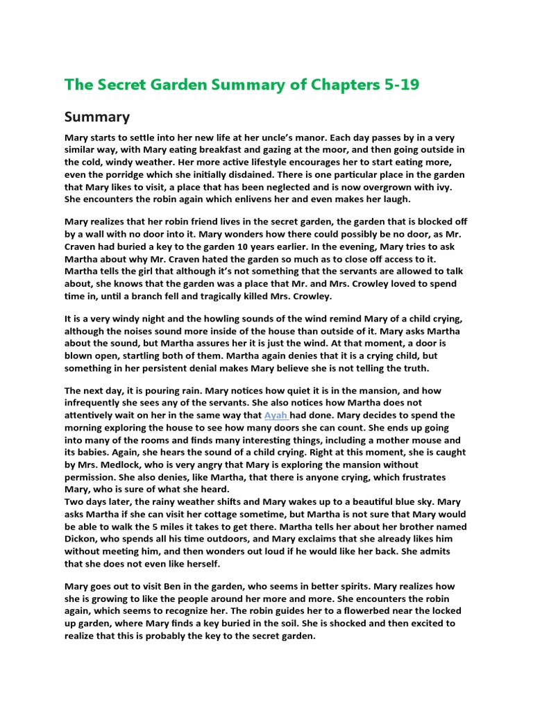 The Secret Garden Summary of Chapters 5-19 | PDF | The Secret Garden