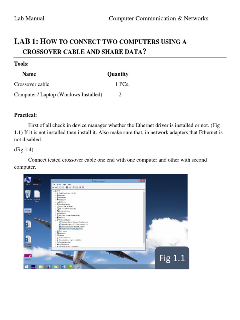 LAB 1: H ?: Ow To Connect Two Computers Using A Crossover Cable and Share Data | PDF | Computer ...