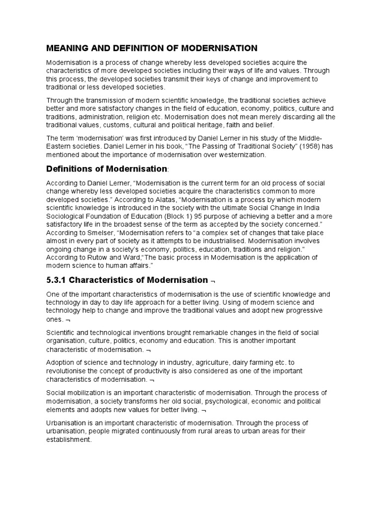 Meaning and Definition of Modernisation | PDF | Modernization Theory ...