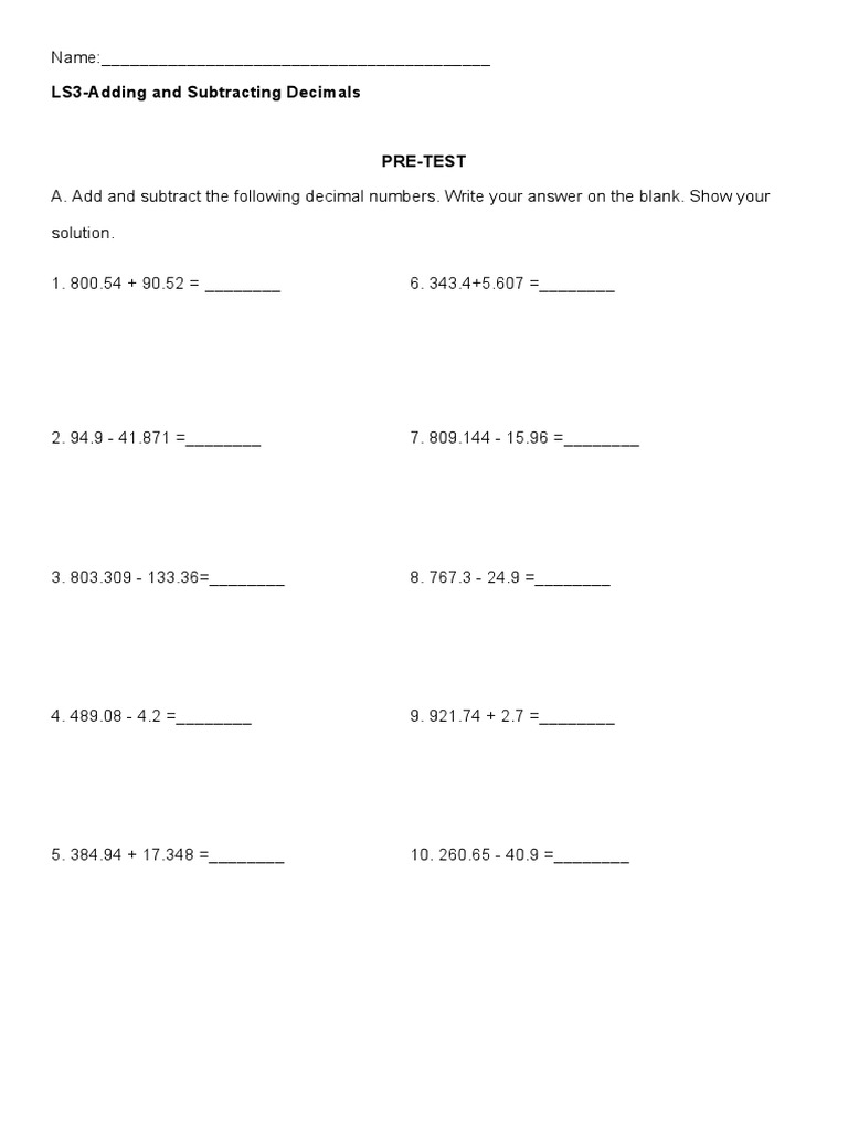 Adding and Subtracting Decimals | PDF | Numbers | Decimal