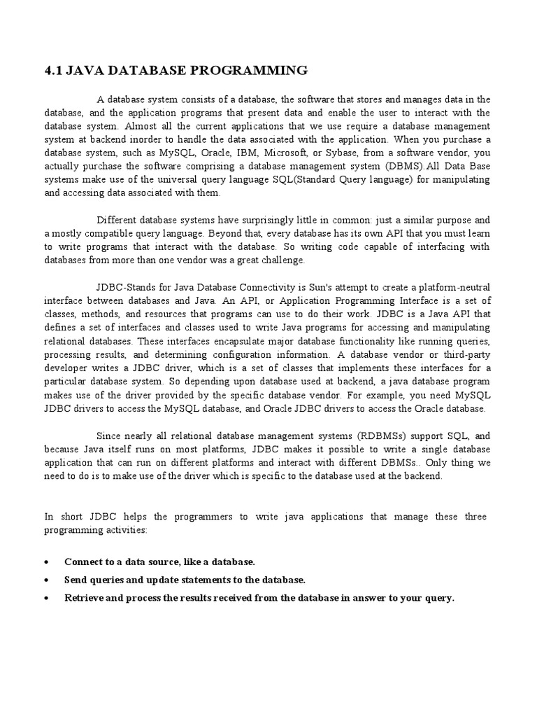 4.1 Java Database Programming | PDF | Databases | Information Technology Management