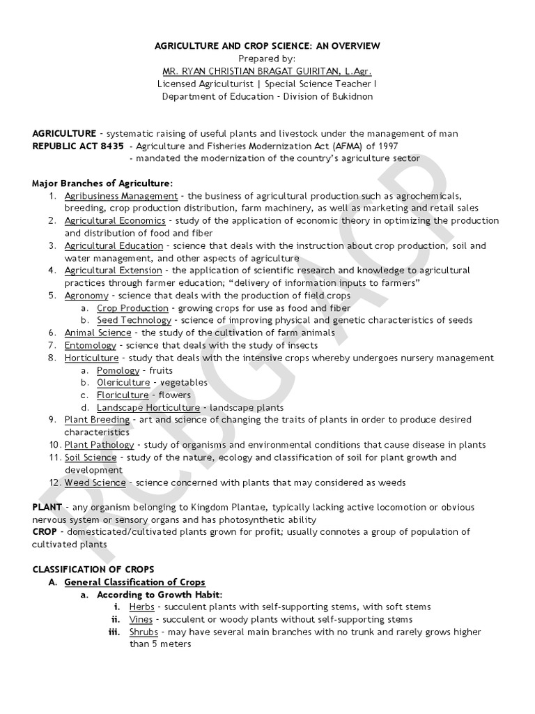 Kitubo SHS. TVL. ACP2. Agricultural Crops Production Handouts PDF | PDF | Seed | Tillage