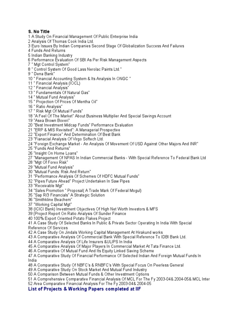 S. No Title: List of Projects & Working Papers Completed at IIF | PDF ...