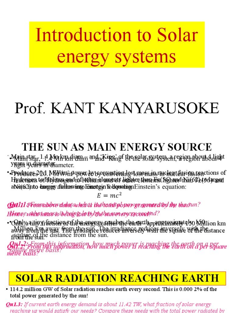 Introduction To Solar Energy Systems | PDF | Sun | Power Inverter