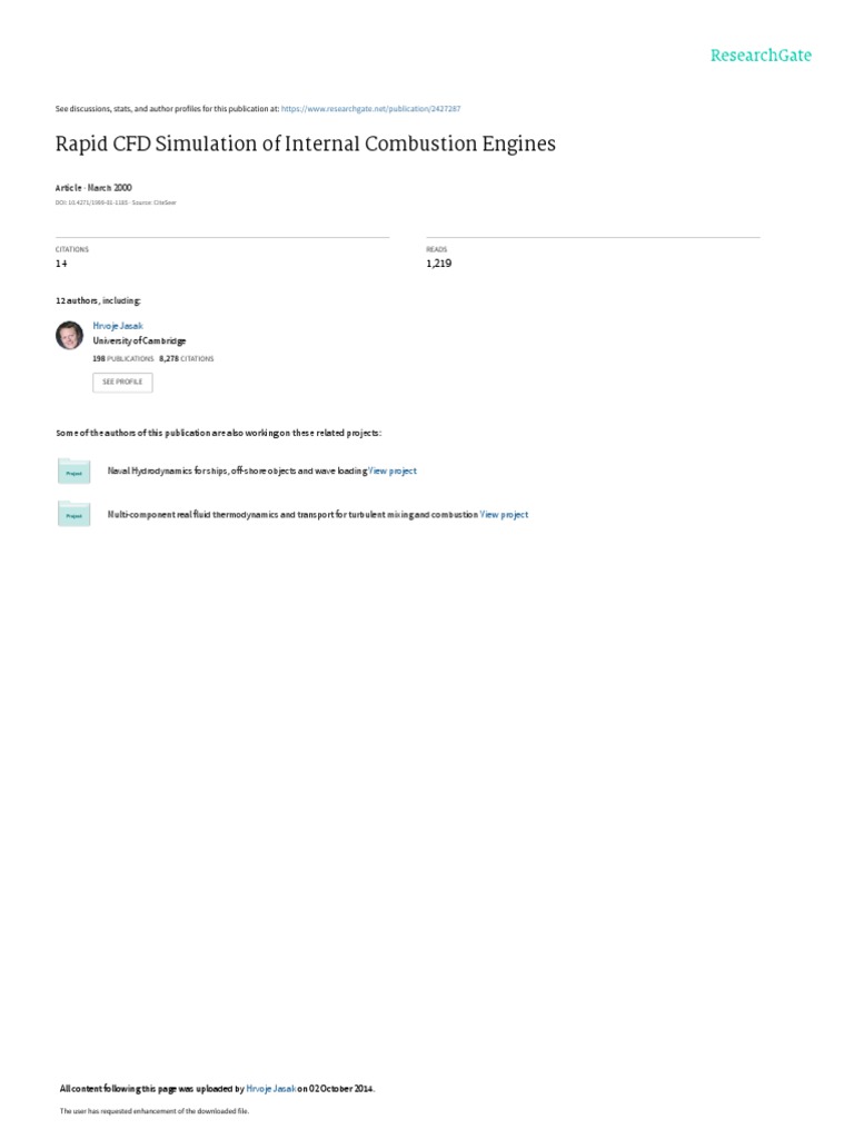 Rapid CFD Simulation of Internal Combustion Engines: March 2000 | PDF ...