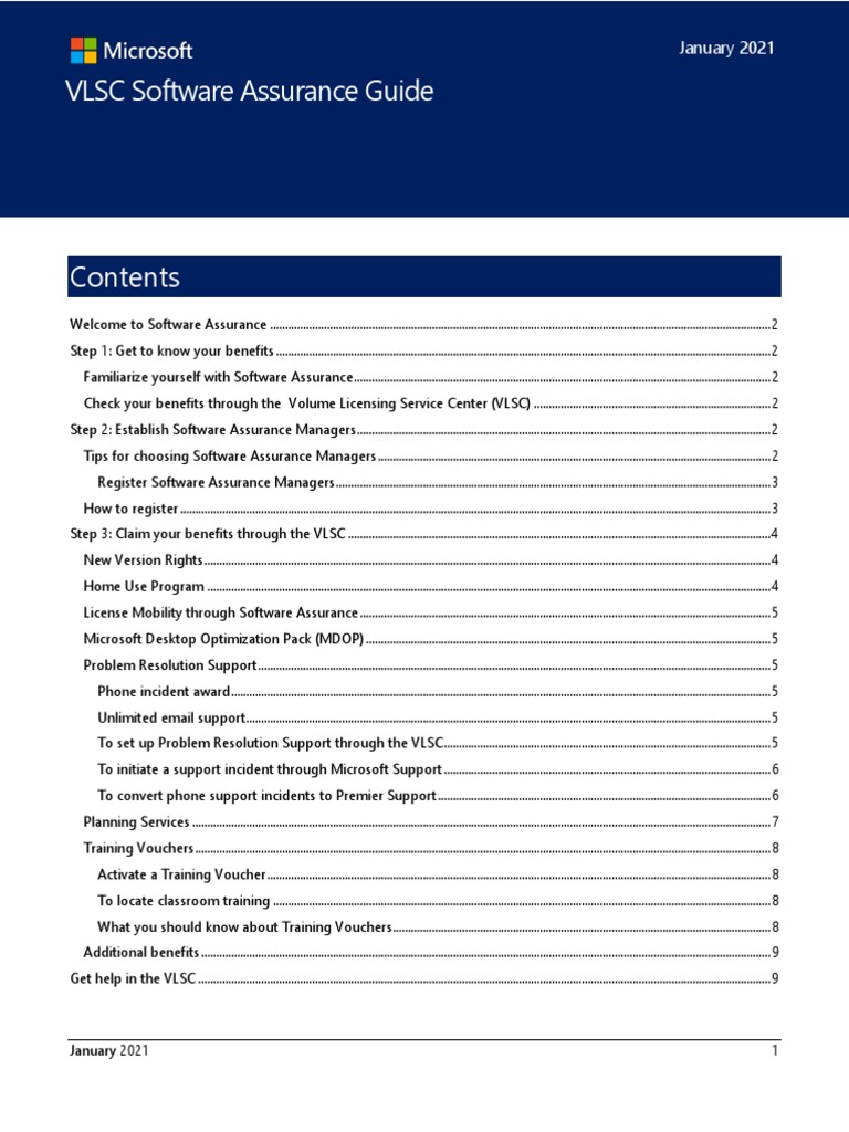 VLSC Software Assurance Guide: January 2021 | PDF | Software | Microsoft