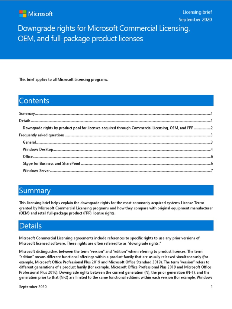 Downgrade Rights For Microsoft Commercial Licensing, OEM, and Full ...