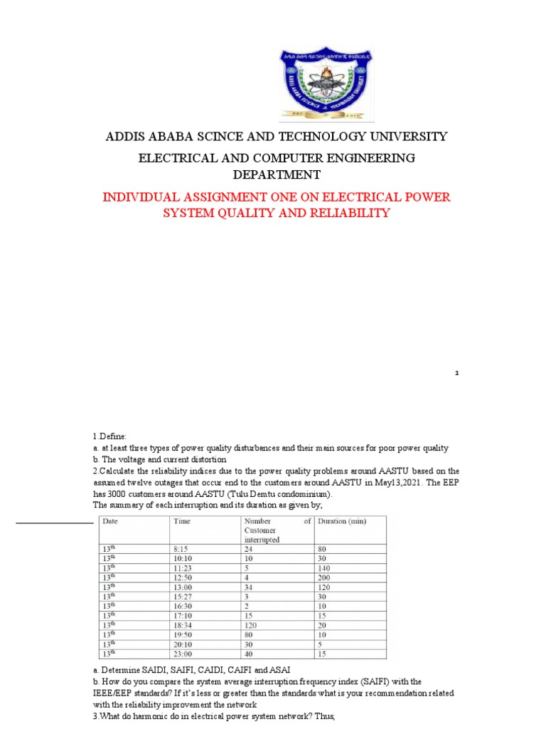 Assignment AASTU | PDF | Power (Physics) | Electromagnetism