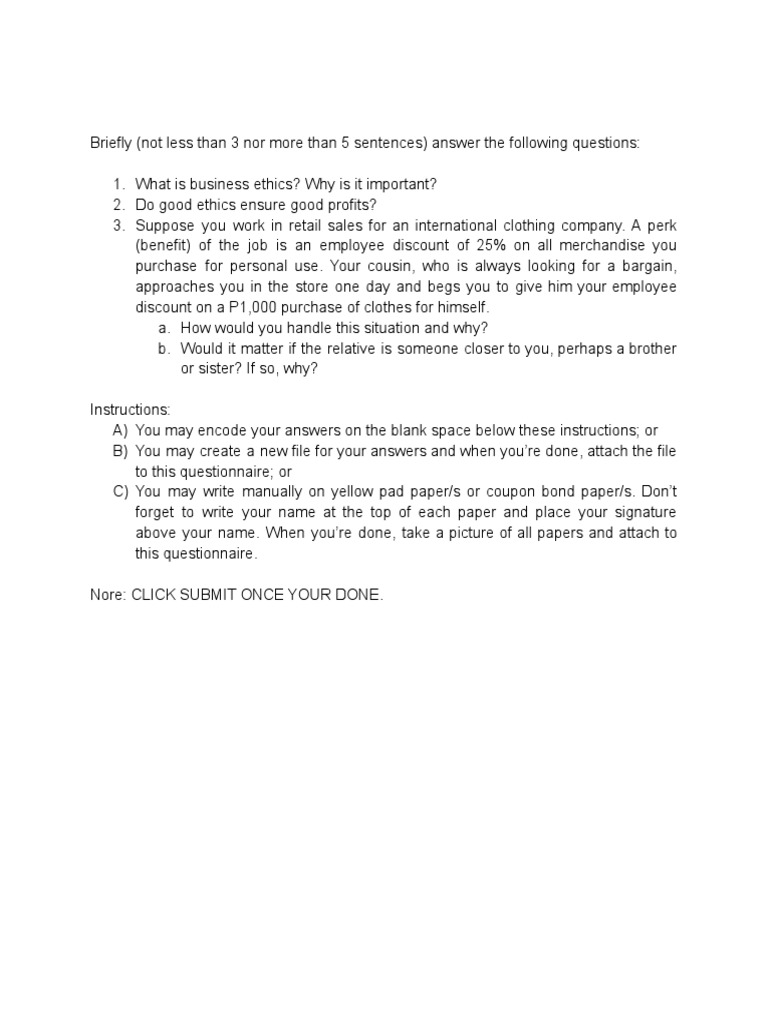 Business Ethics Quiz | PDF | Business