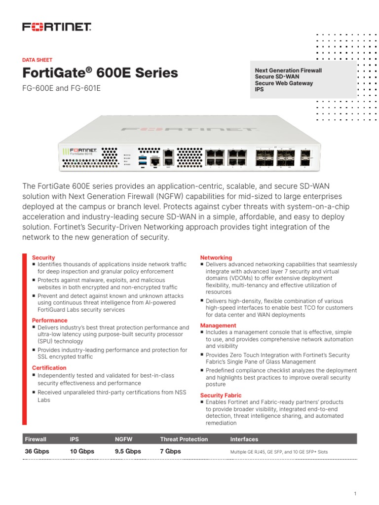 Fortigate 600E Series: Data Sheet | PDF | Computer Network | Transport Layer Security