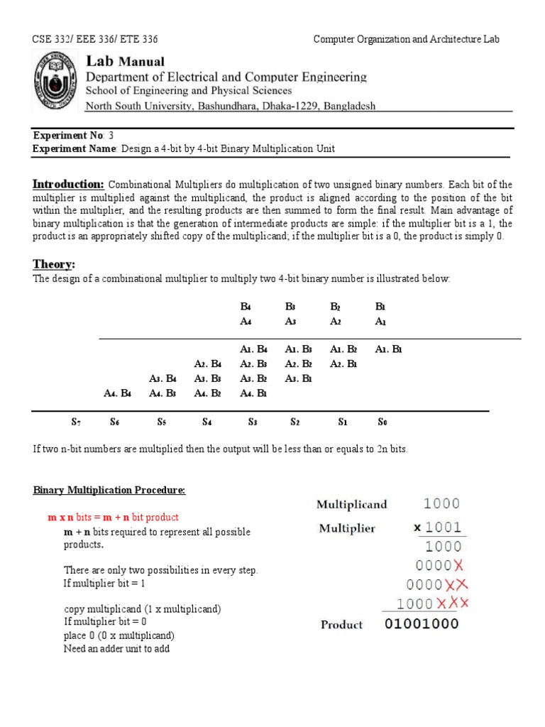 Exp-03 (Design A 4 Bit Multiplier) | PDF | Multiplication | Computer ...