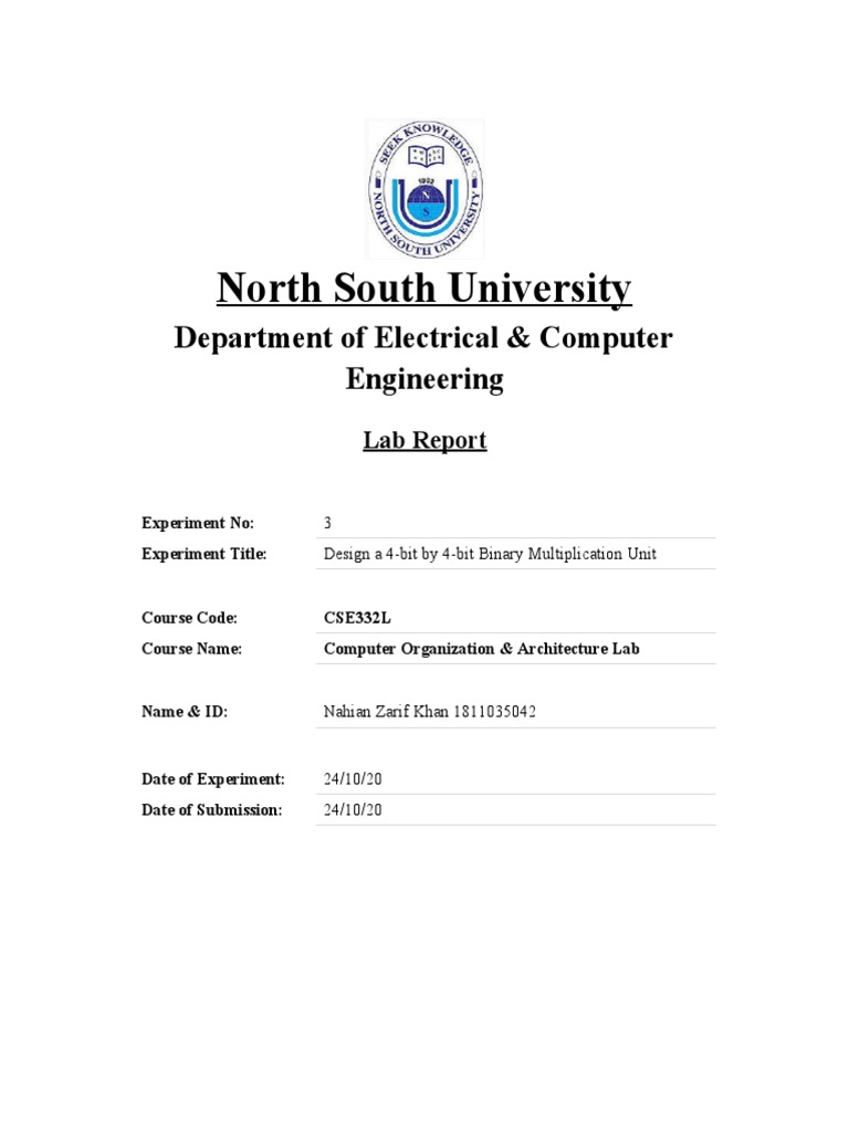 CSE332 Lab Report: 4-Bit Multiplier | PDF | Teaching Methods & Materials