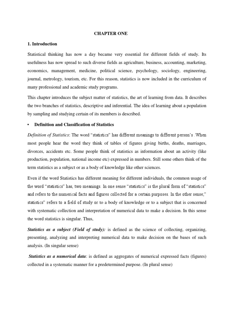 Chapter One: Definition of Statistics: The Word "Statistics" Has ...