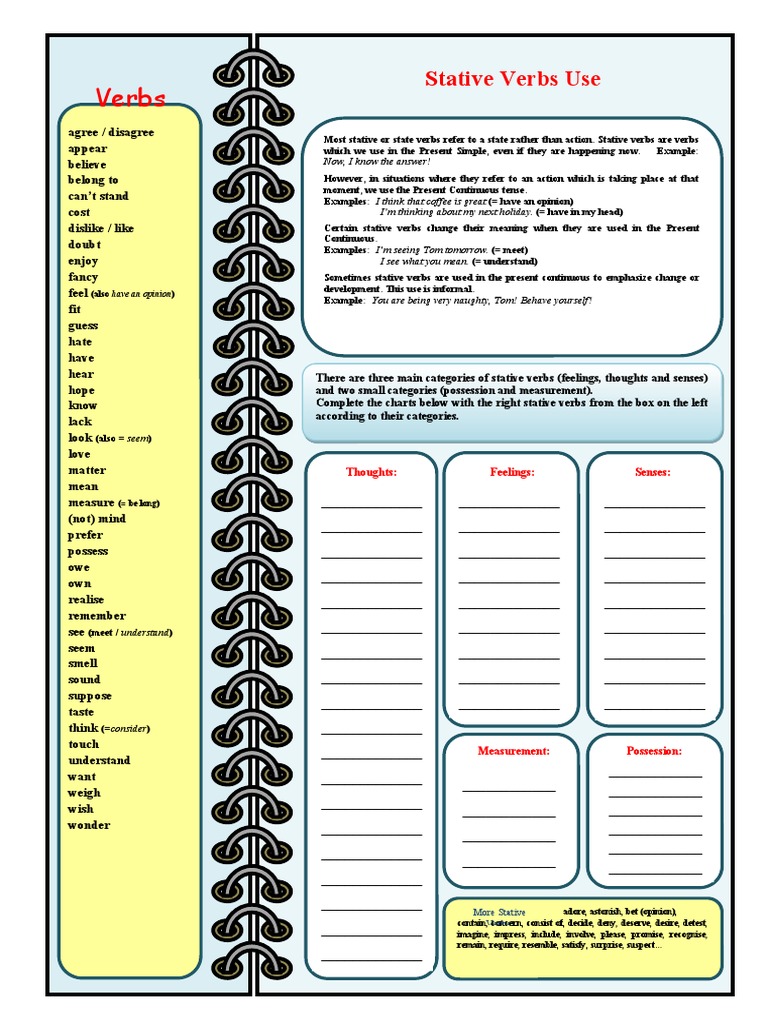 Stative Verbs Worksheet | Download Free PDF | Verb
