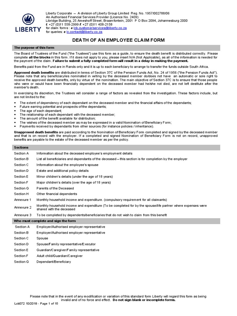 Lcb072 New Death Of An Employee Claim Form Pdf Marriage Expense