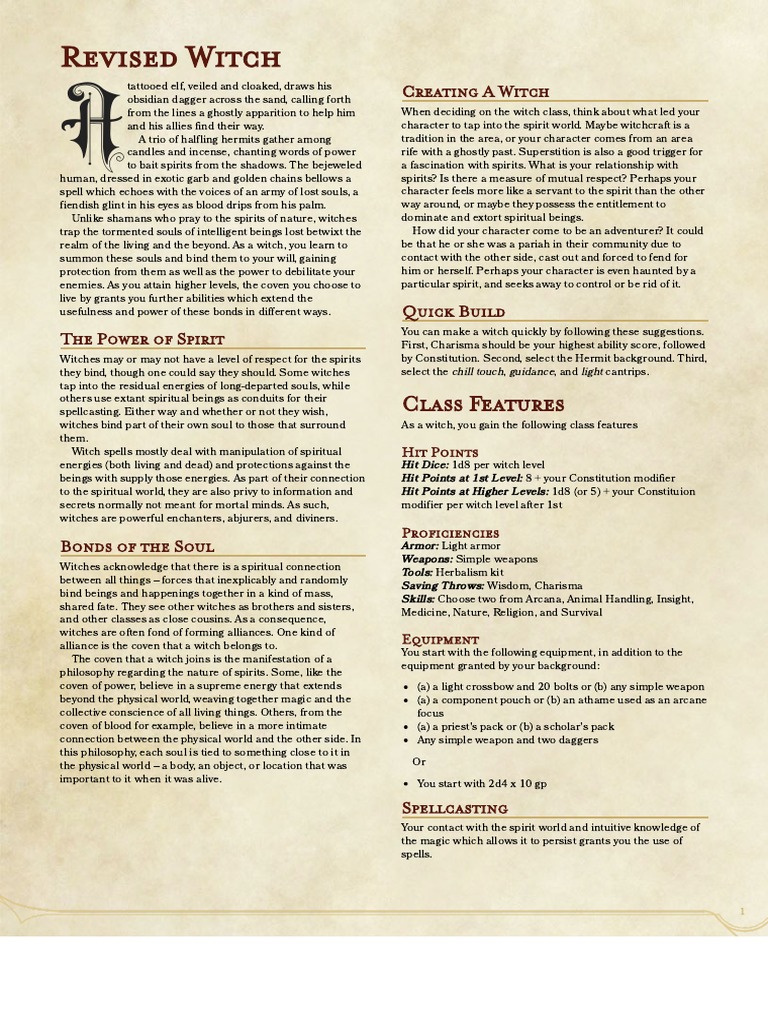 Witch Class Overview and Abilities | PDF | Witchcraft | Soul