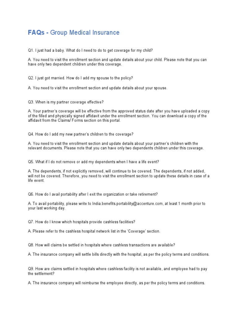 Group Medical Insurance: Faqs | PDF | Insurance | Hospital
