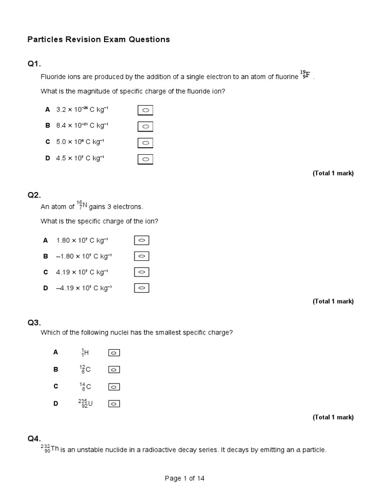 Particles Revision Exam Questions | PDF | Atoms | Atomic Nucleus