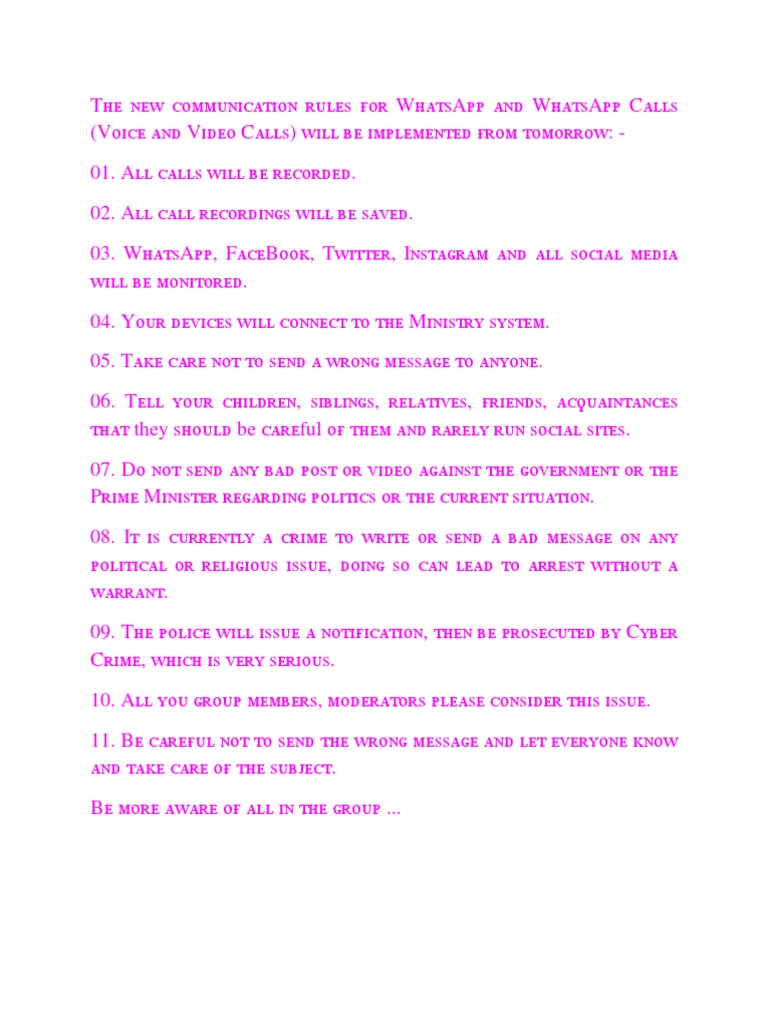 Whatsapp Rules | PDF | Wellness