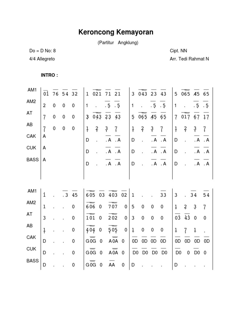 Angklung Diatonis 4 Arransemen Tedi | PDF