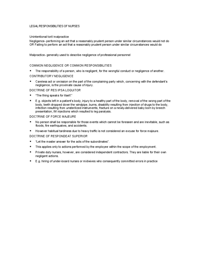Legal Responsibilities in Nursing | PDF