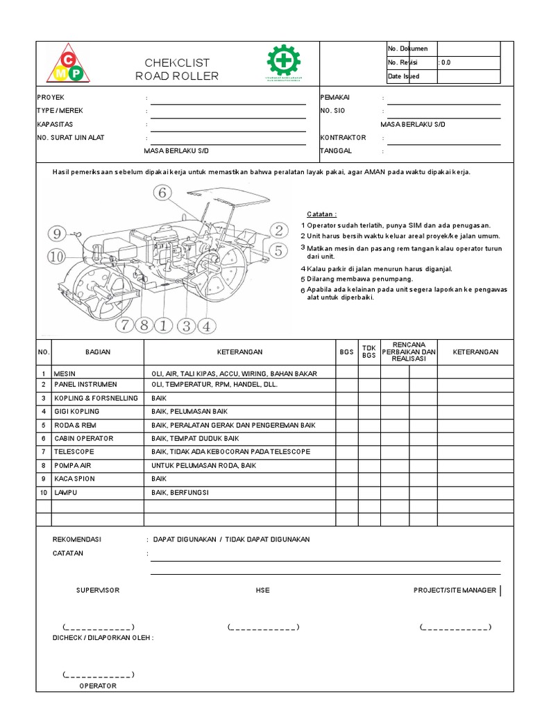 Form Checklist Inspeksi Road Roller | PDF