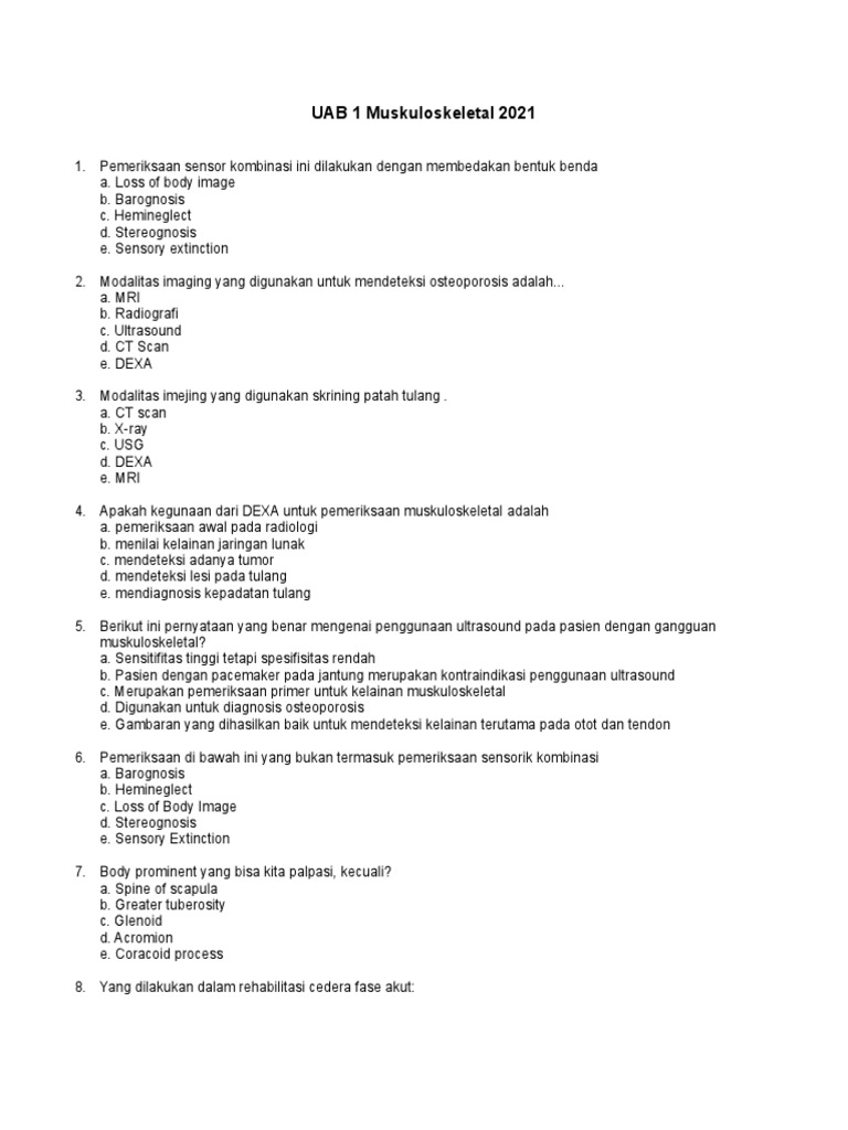 Soal UAB 1 Muskuloskeletal 2021 | PDF