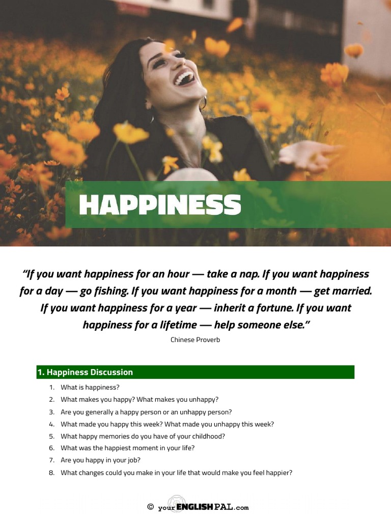 Your English Pal ESL Lesson Plan Happiness v3 | PDF | Happiness | Cognition