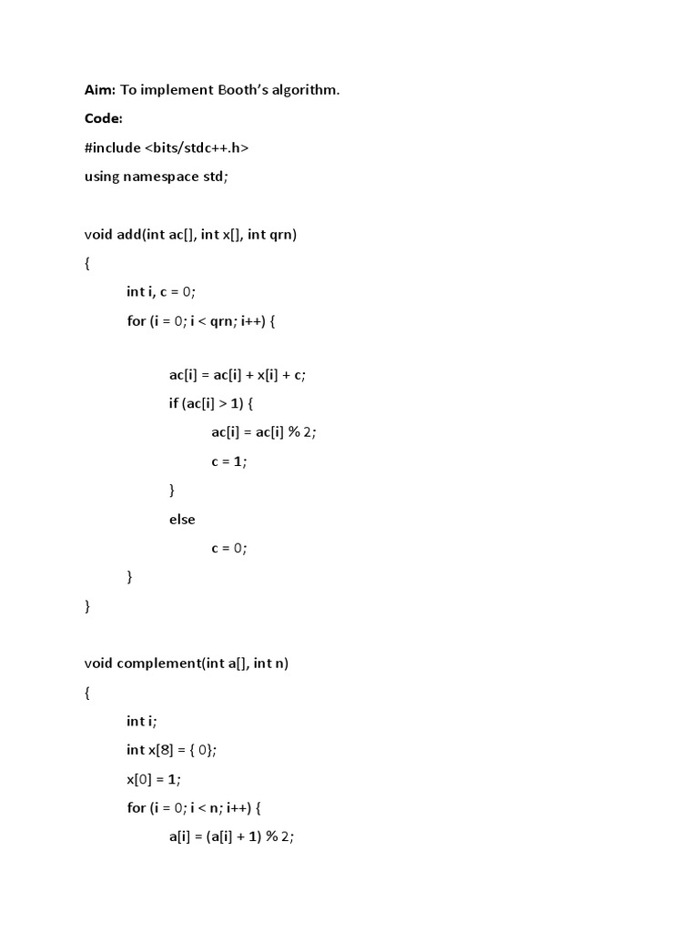 Implementation of Booth's Algorithm | PDF | Computer Programming ...