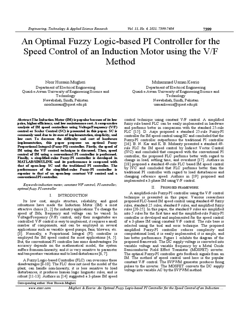 V F Based Speed Control Of Induction Motor Using Simplified Fuzzy Pi Controller Pdf Power