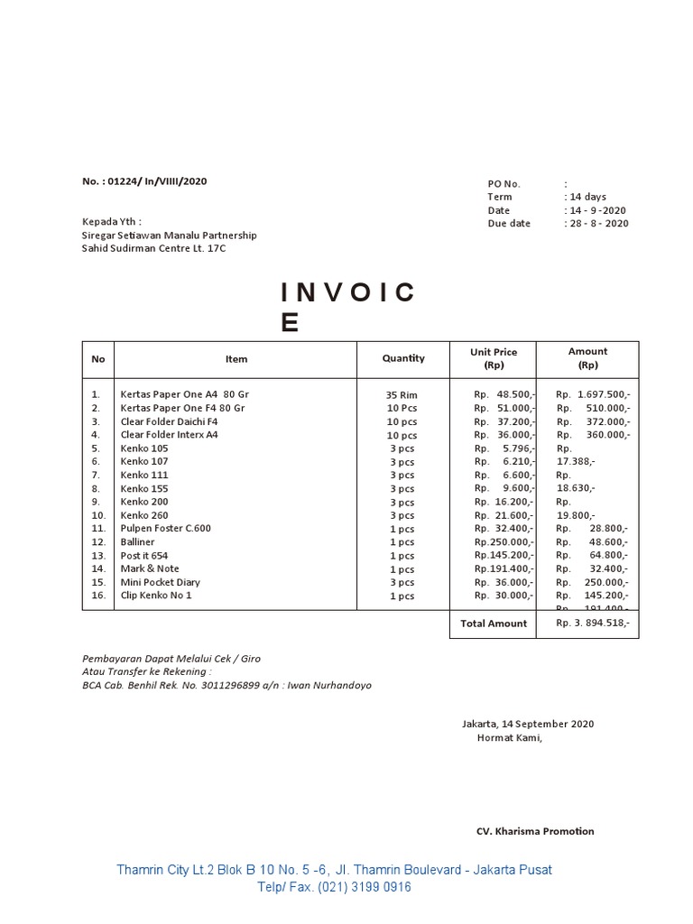 Invoice ATK September 1 | PDF