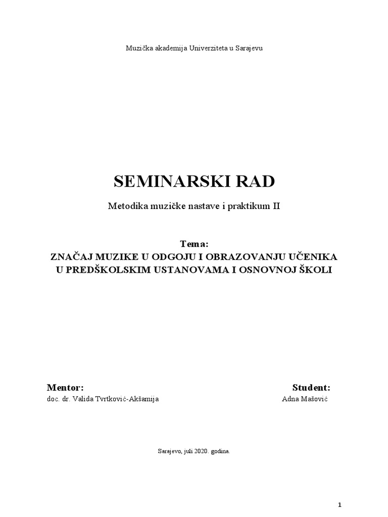 Seminarski Rad, Metodika, Adna Mašović | PDF