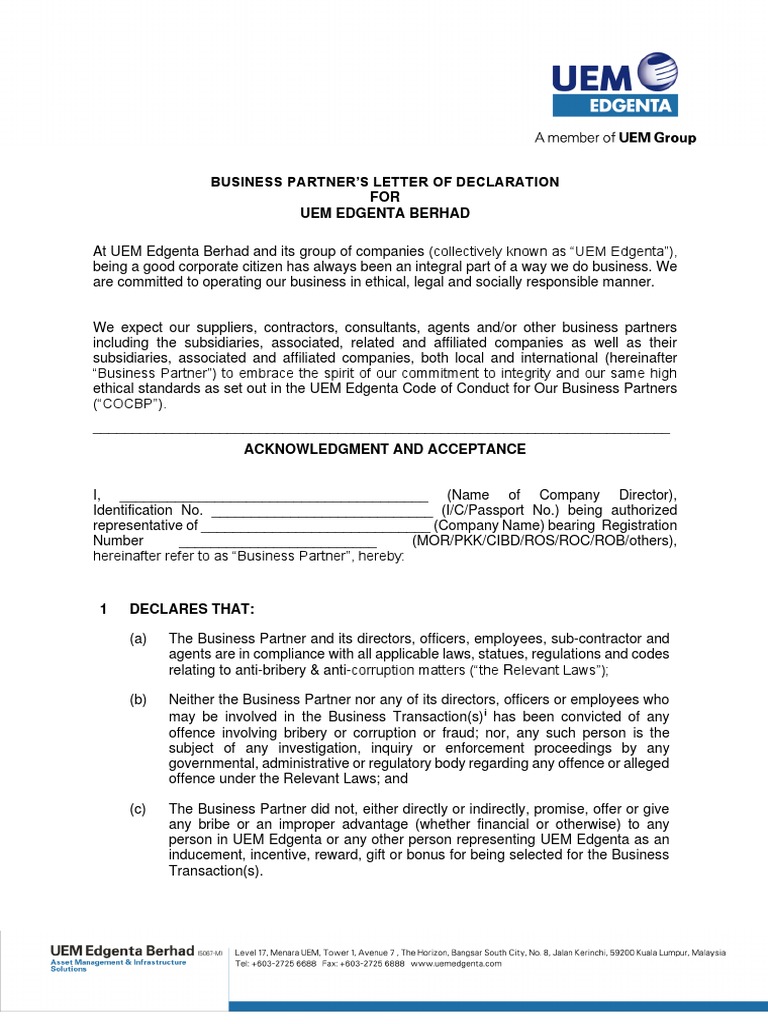 Attachment 2 - UEMEd - Business Partner's Letter of Declaration (BPLOD ...