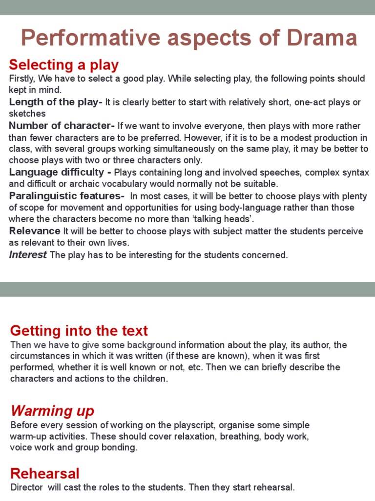 Performative Aspects of Drama: Selecting A Play | PDF | Communication ...