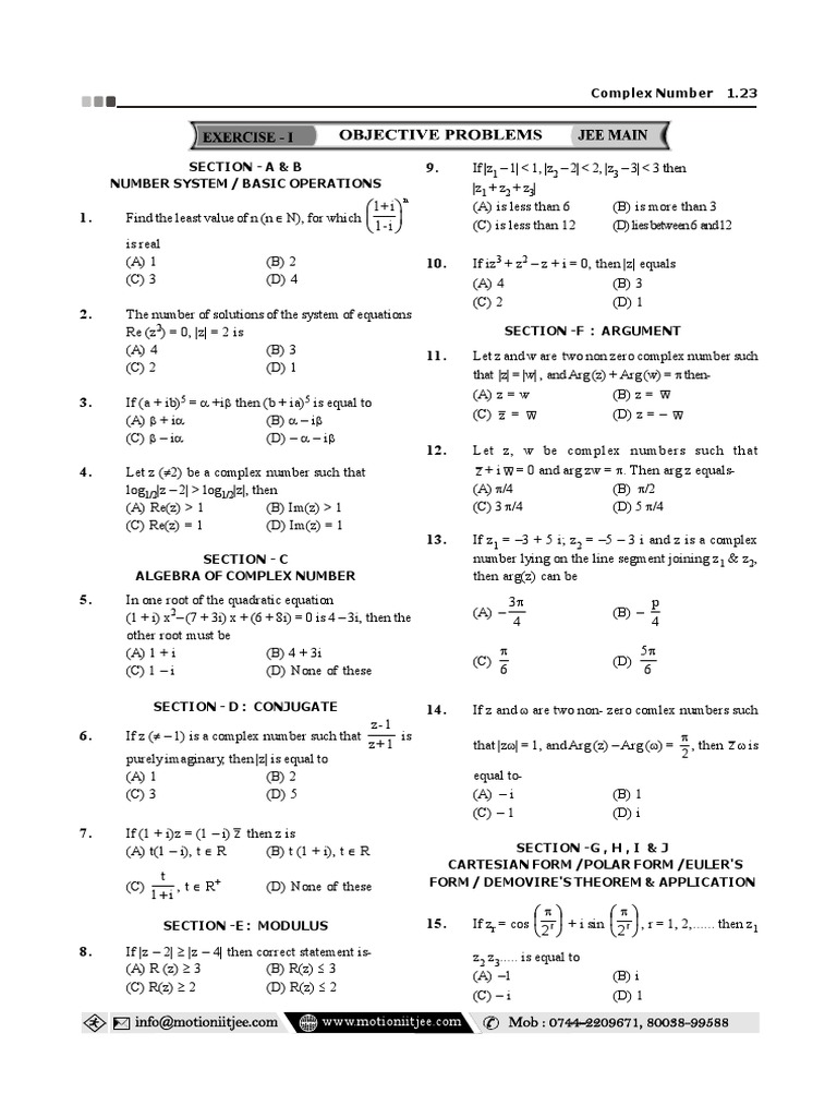 Complex Number Pdf Complex Number Circle