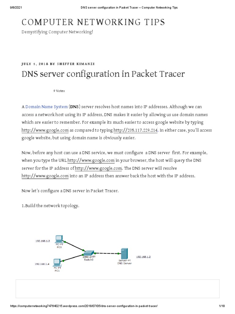 DNS Server Configuration in Packet Tracer - Computer Networking Tips | PDF | Domain Name System ...