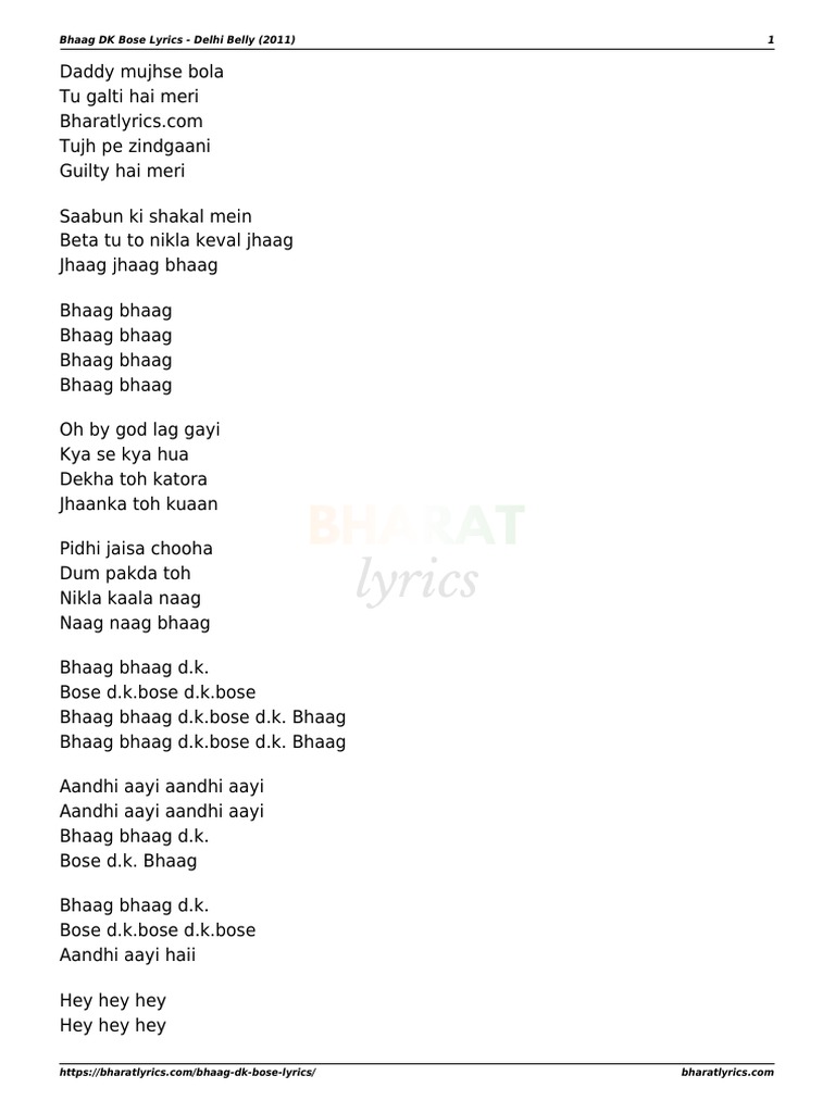 Bhaag DK Bose Lyrics | PDF