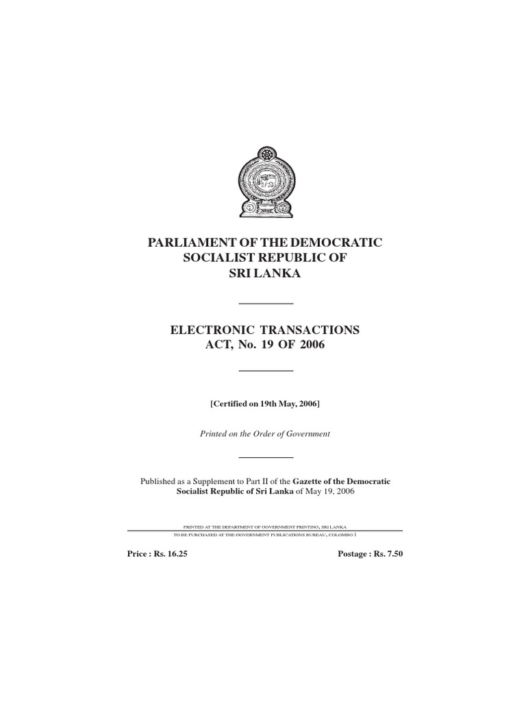 Electronic Transactions Act No 19 of 2006 (English) | PDF | Information ...
