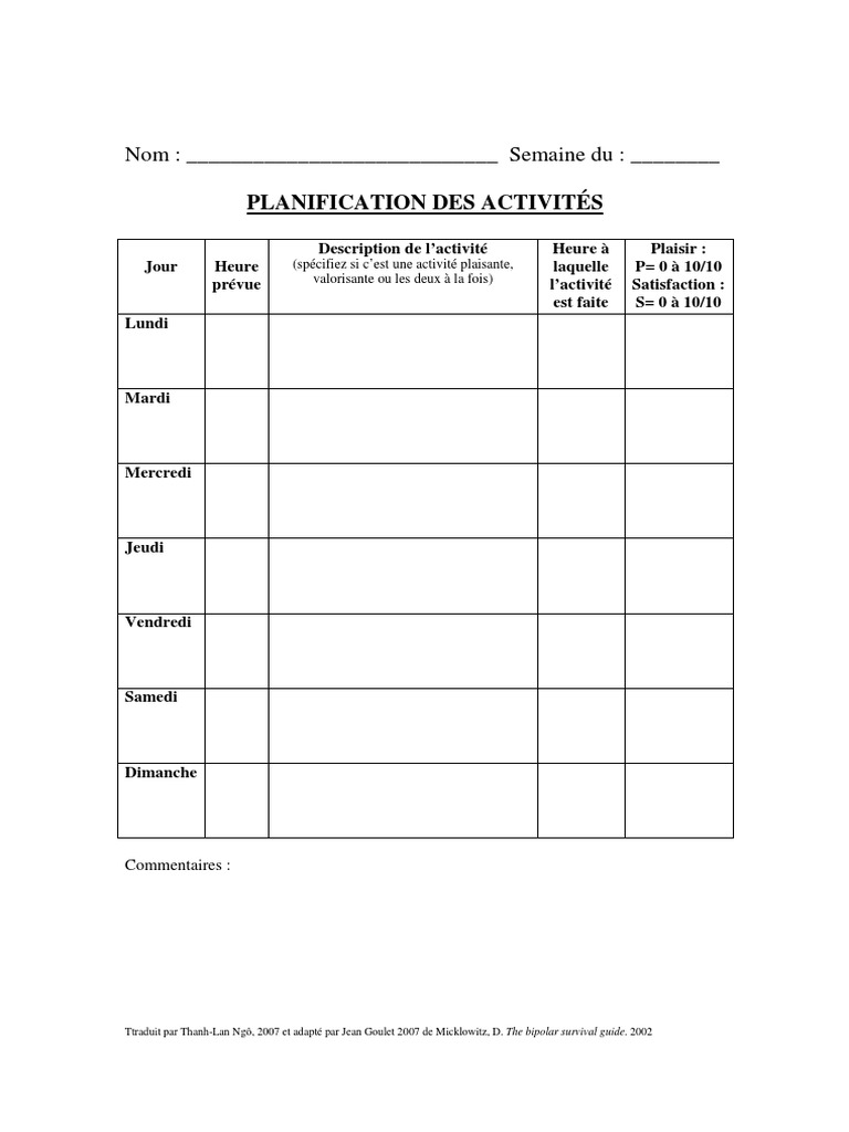 Planification des Activités Hebdomadaire | PDF | Méthodes et références ...
