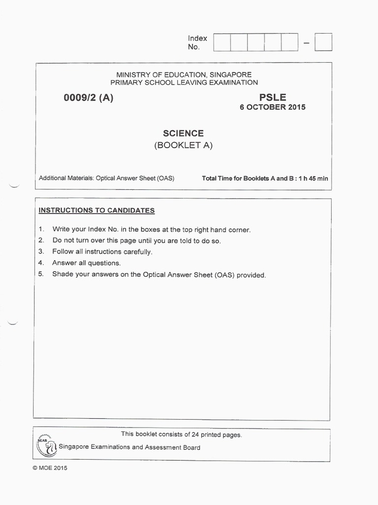 PSLE 2015 Science Paper (Without Answers) | PDF