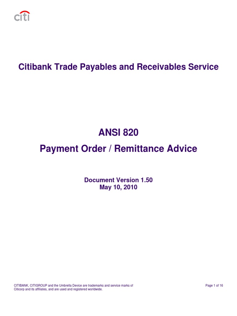 Trade EDI 820 Ver 1.50 | PDF | Citigroup | Debits And Credits