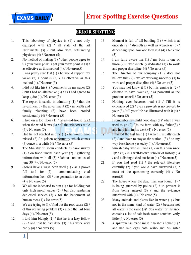 Error Spotting Exercise Questions | PDF | Stocks | Inflation