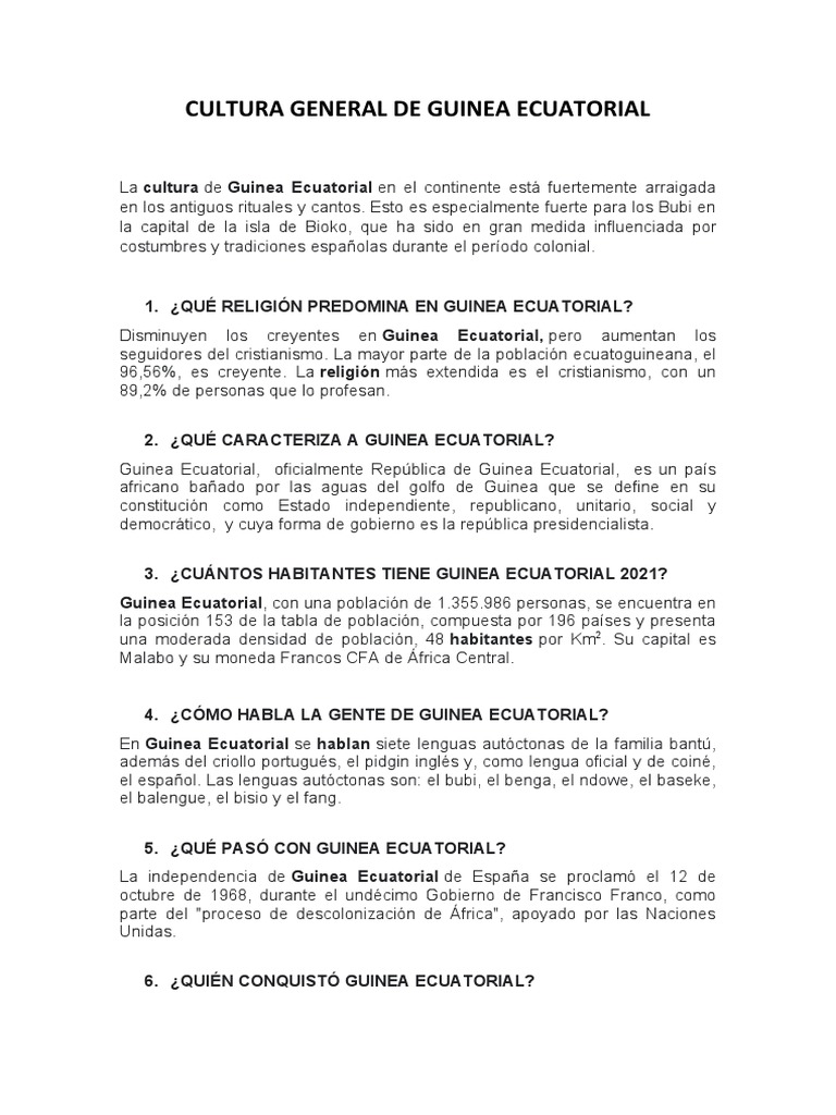 Cultura y Tradiciones de Guinea Ecuatorial | PDF | Ciencias sociales ...