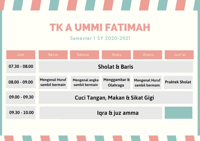Jadwal Pelajaran TK Ummi Fatimah 2021:2022 | PDF Jadwal Pelajaran TK Ummi Fatimah 2021:2022 | PDF