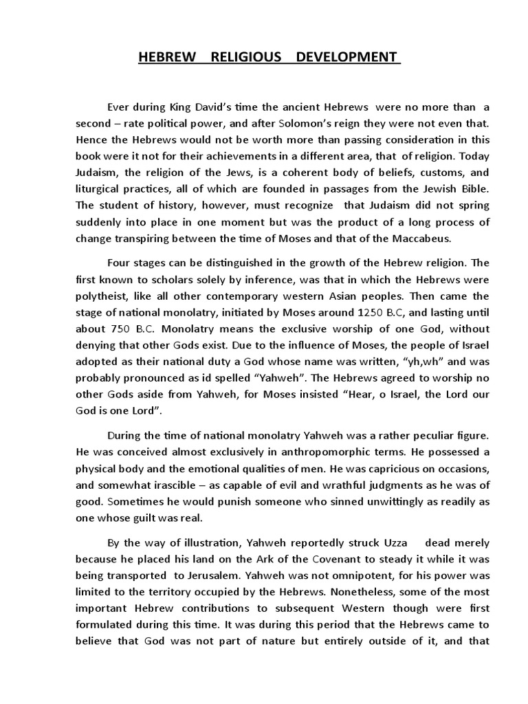 Evolution of Hebrew Religious Beliefs | PDF | Israelites | Babylonian ...