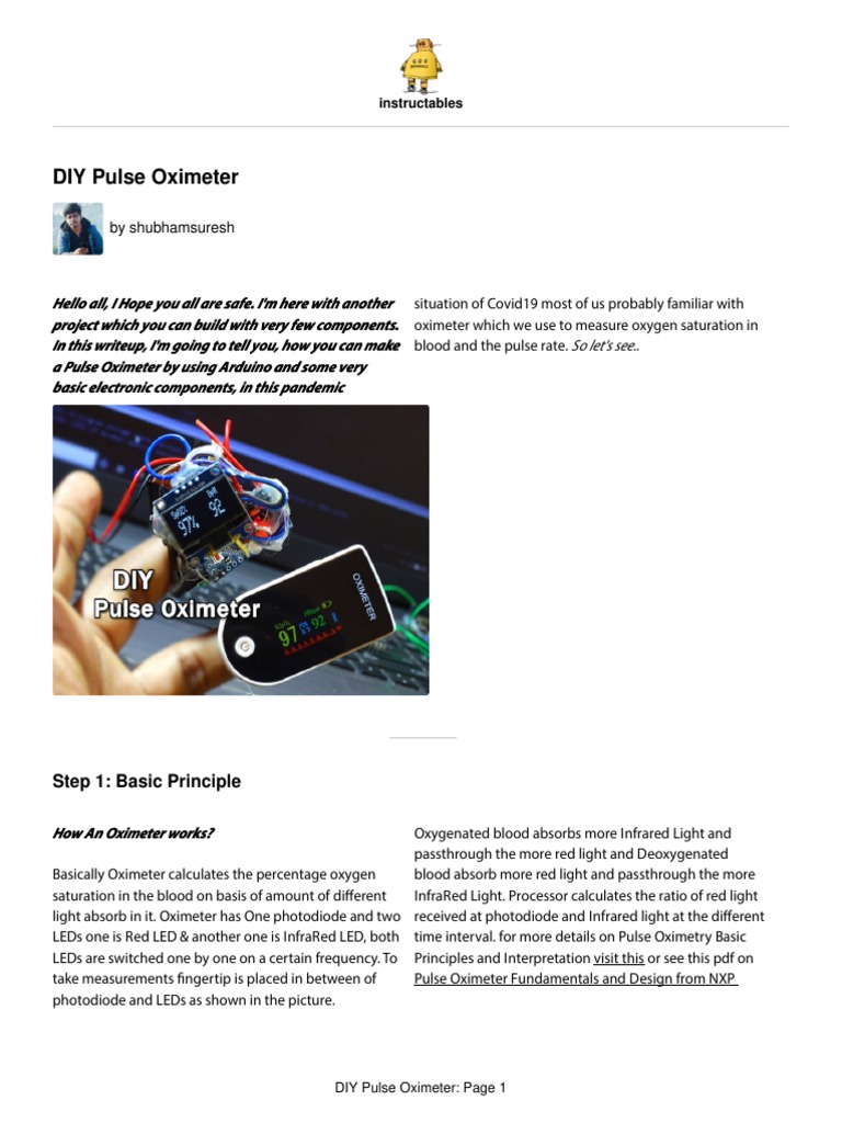DIY Pulse Oximeter: Step 1: Basic Principle | PDF | Light Emitting ...