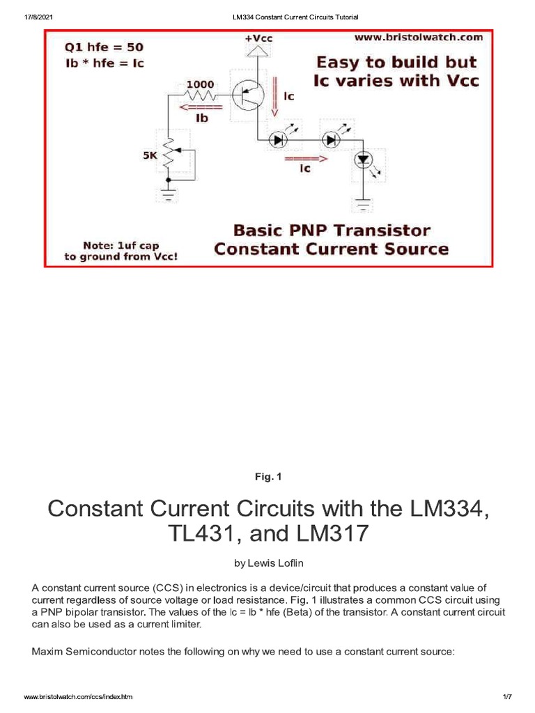 Constant Current Circuits With The LM334 TL431 LM317 | PDF