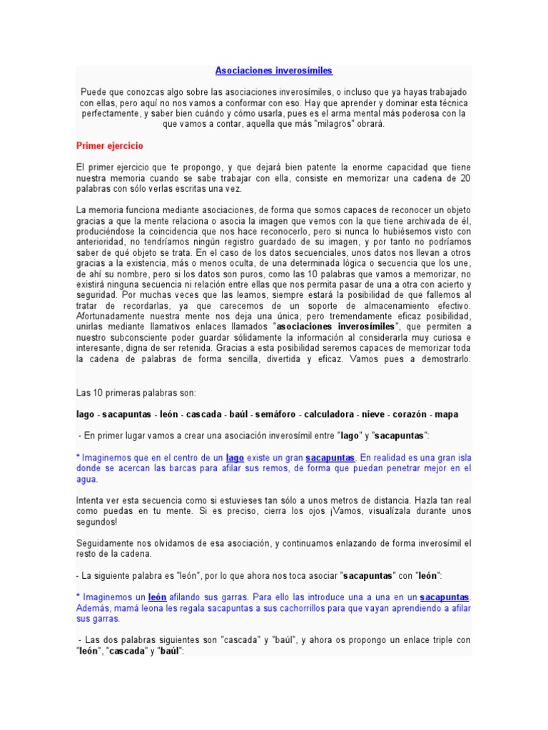 Técnicas de Asociaciones Inverosímiles | PDF | Memoria